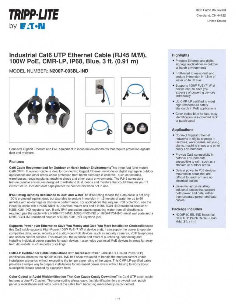 N200P-003BL-IND technical document page 1