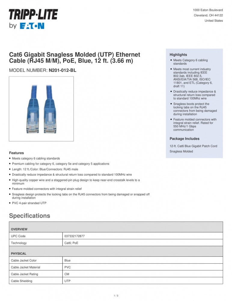 N201-012-BL technical document page 1