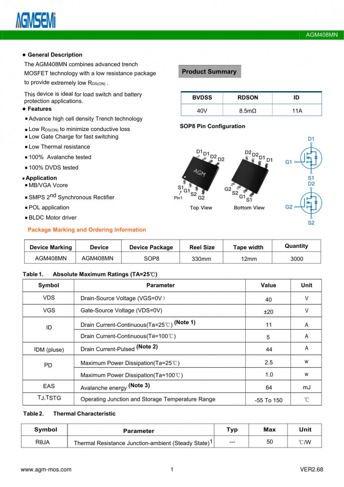 AGM408MN datasheet page 1