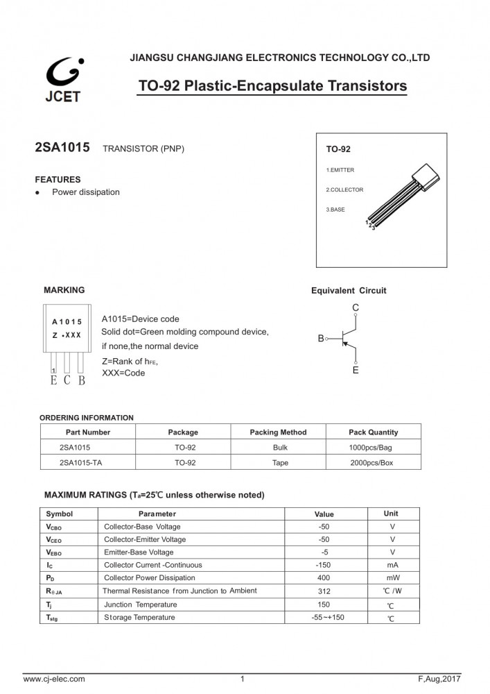 2SA1015 datasheet page 1