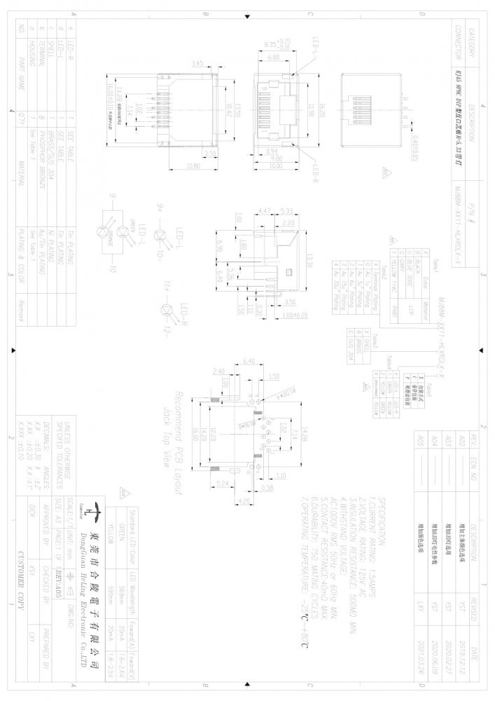 MJ88M-B011-HLGRDL2-C manufacturer technical drawing and specification page