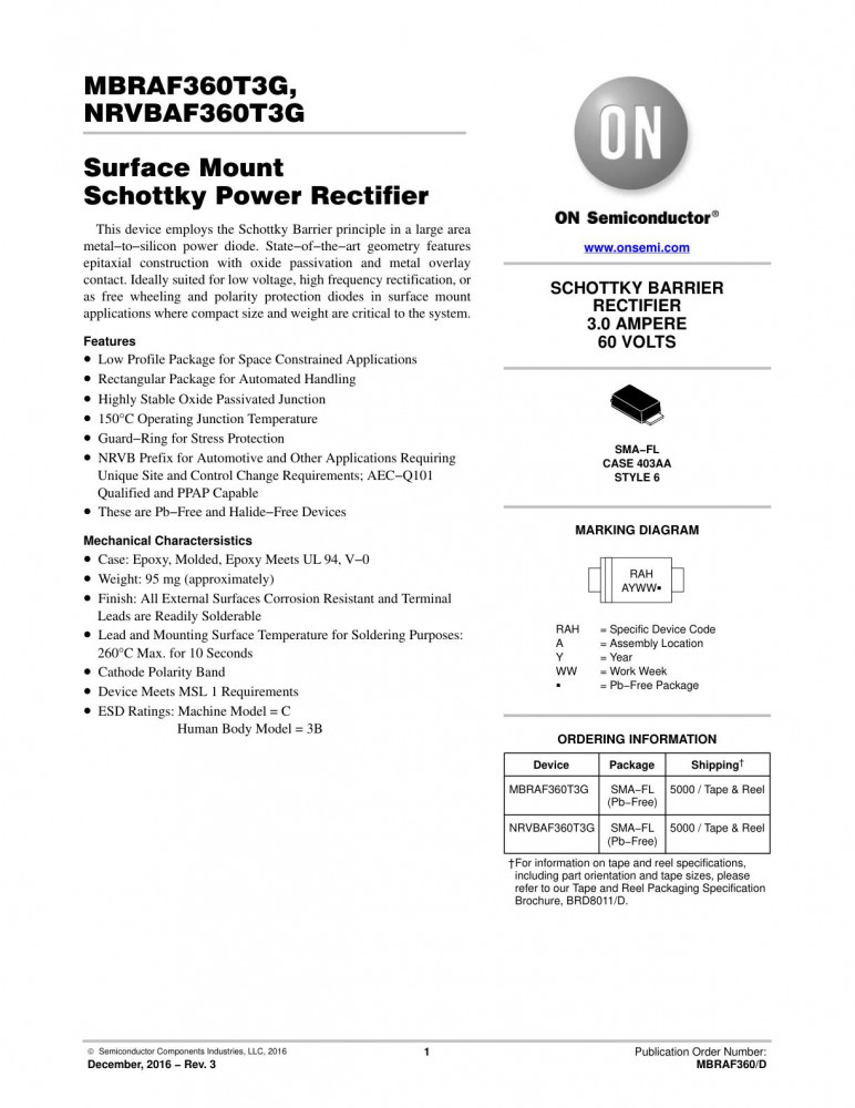 NRVBAF360T3G datasheet preview, page 1