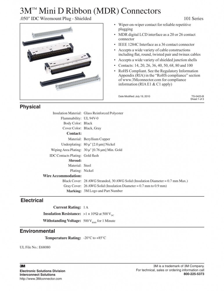 3M 101 Series MDR connector datasheet page 1