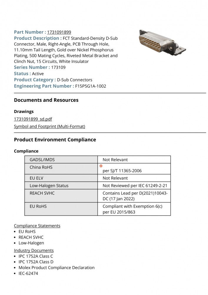 MOLEX 1731091899 drawing preview, page 1