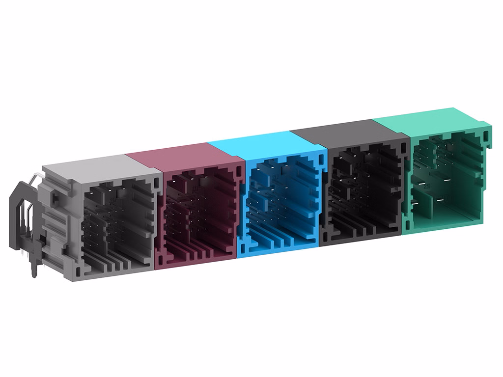 stAK50h 5 Bay Right-Angle Hybrid Header, 143 Circuits, Bay 1: 32 Circuits/Key 3/Dark Gray; Bay 2: 32 Circuits/Key 4/Purple; Bay 3: 27 Circuits/Key 3/Blue; Bay 4: 27 Circuits/Key 1/Black; Bay 5: 25 Circuits/Key 1/Green; Tube for sale