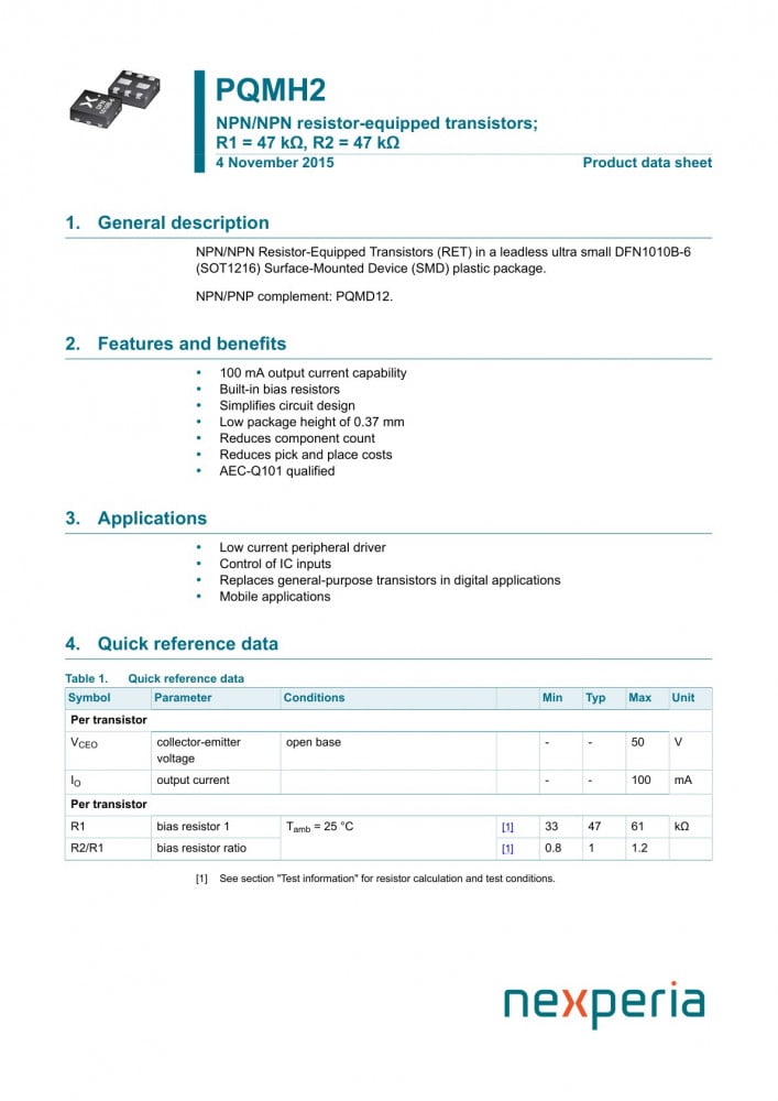 PQMH2Z datasheet page 1