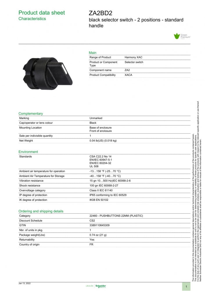 ZA2BD2 technical document page 1