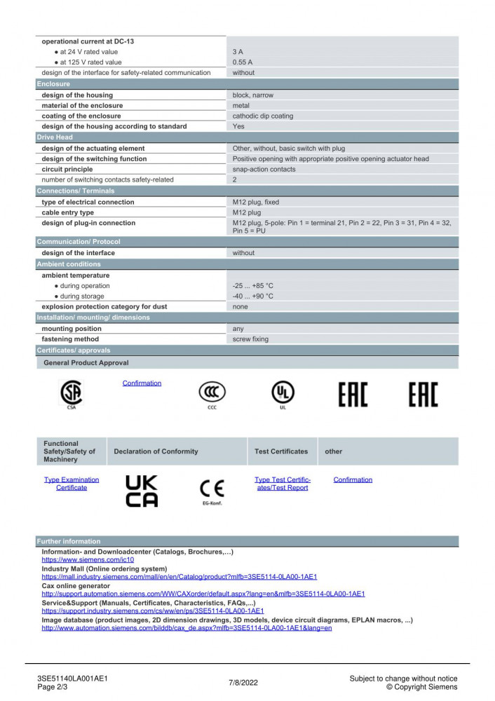 SIEMENS 3SE51140LA001AE1 datasheet page 2