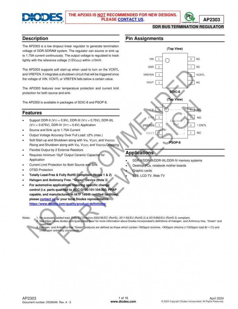 AP2303MPTR-G1 datasheet page 1
