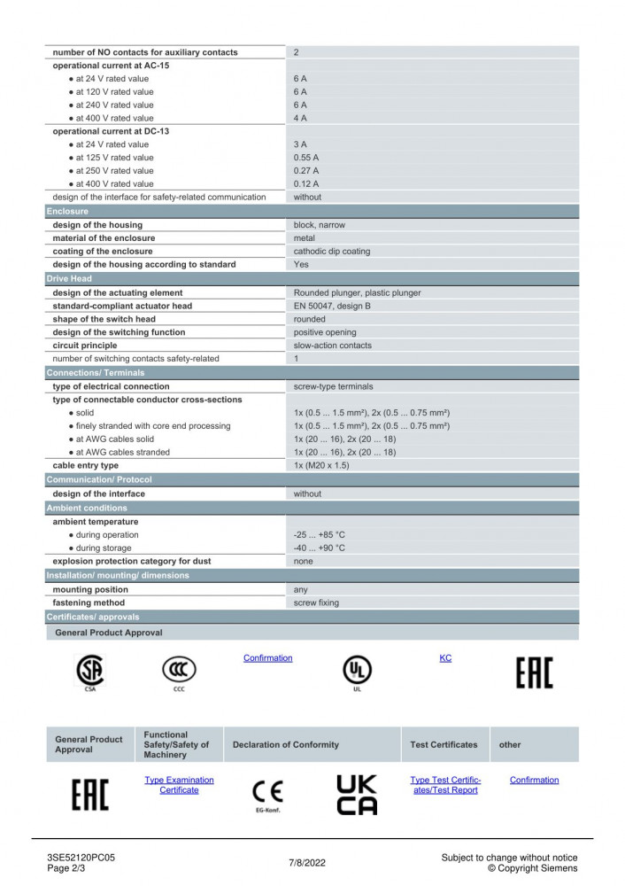 SIEMENS 3SE52120PC05 datasheet page 2