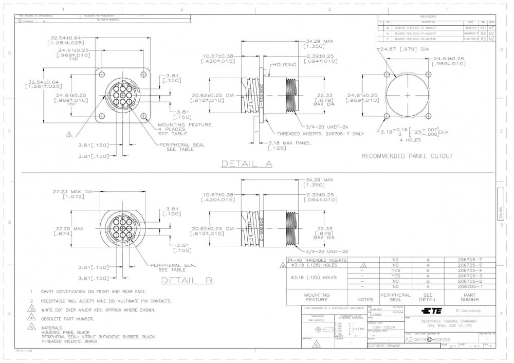 TE Connectivity 206705-1 technical document page