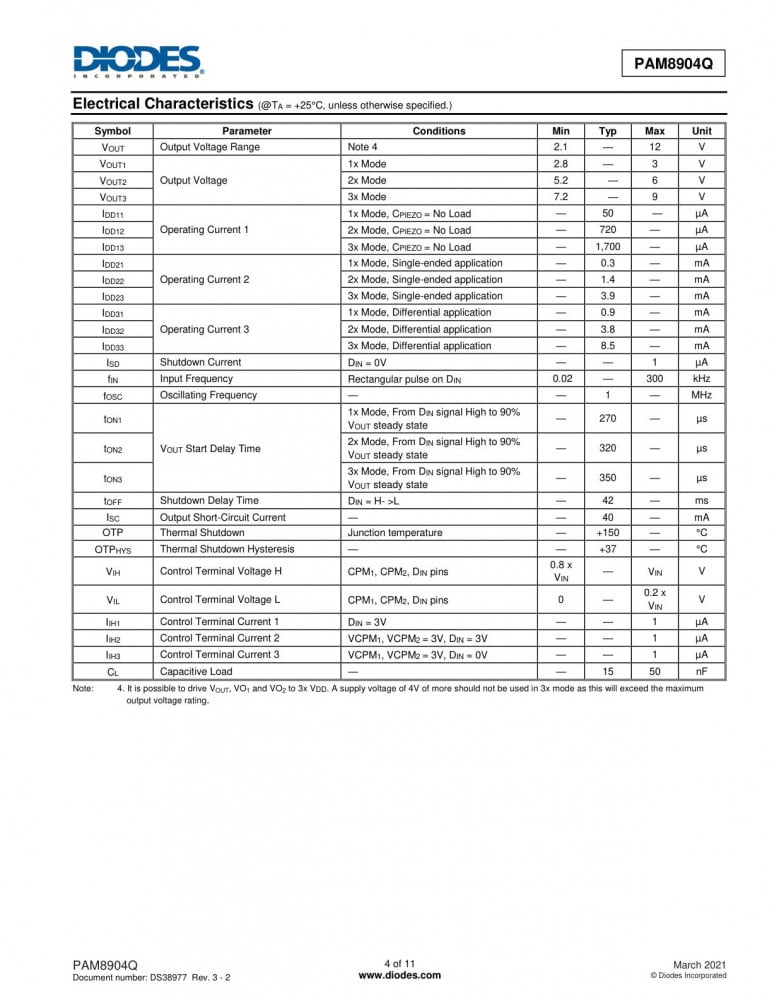 PAM8904QJER datasheet page 4