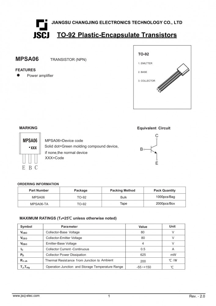 MPSA06 datasheet page 1