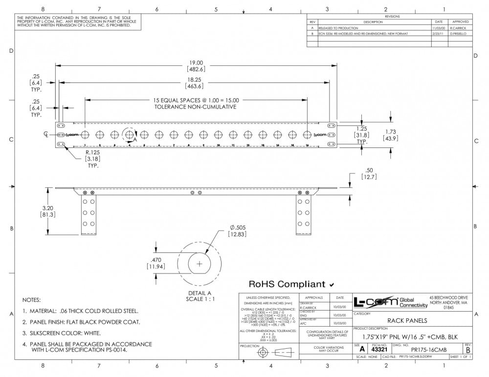 PR175-16CMB technical document page