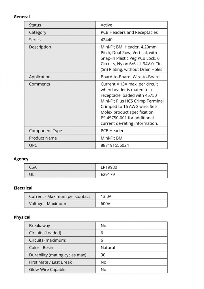 MOLEX MINI-FIT BMI specification page 2