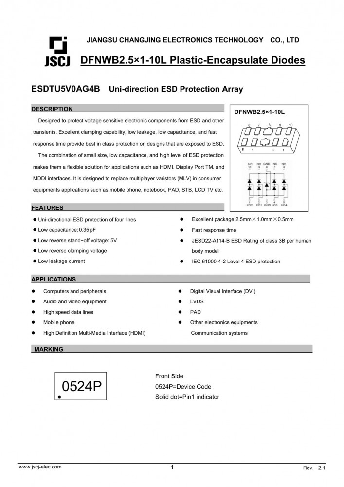 ESDTU5V0AG4B datasheet page 1