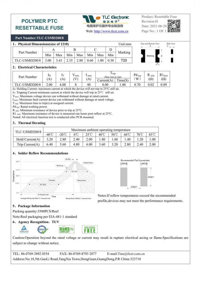 TLC-USMD200/8 official datasheet page