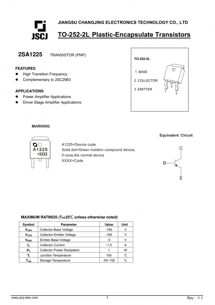 2SA1225 datasheet page 1