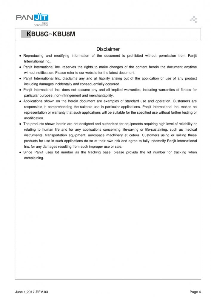 PANJIT KBU8K datasheet page 4