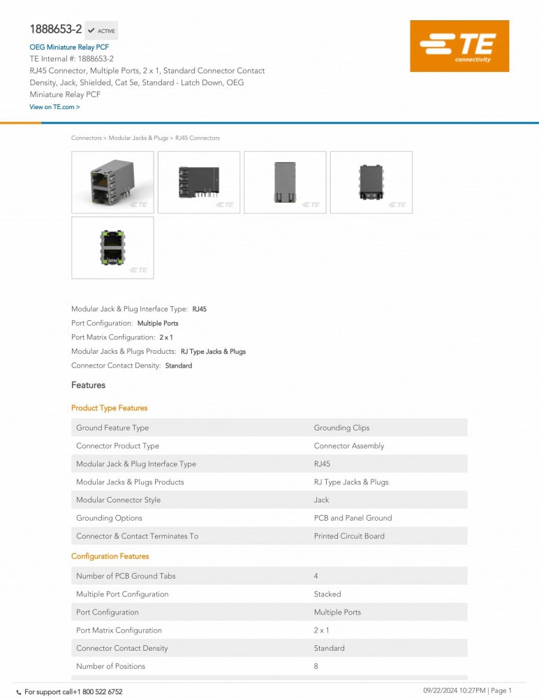 TE Connectivity 1888653-2 technical document page 1
