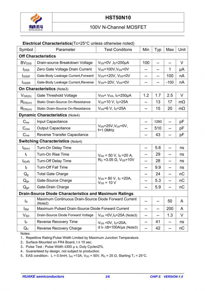 HST50N10 datasheet page 2