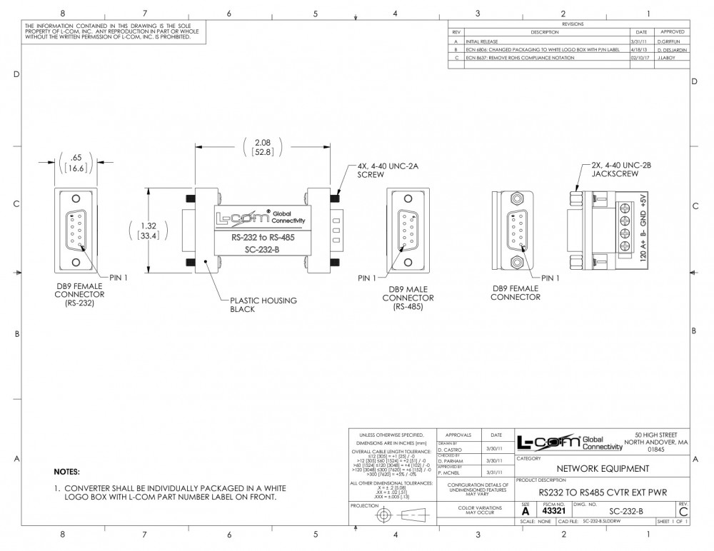 L-com SC-232-B technical document preview