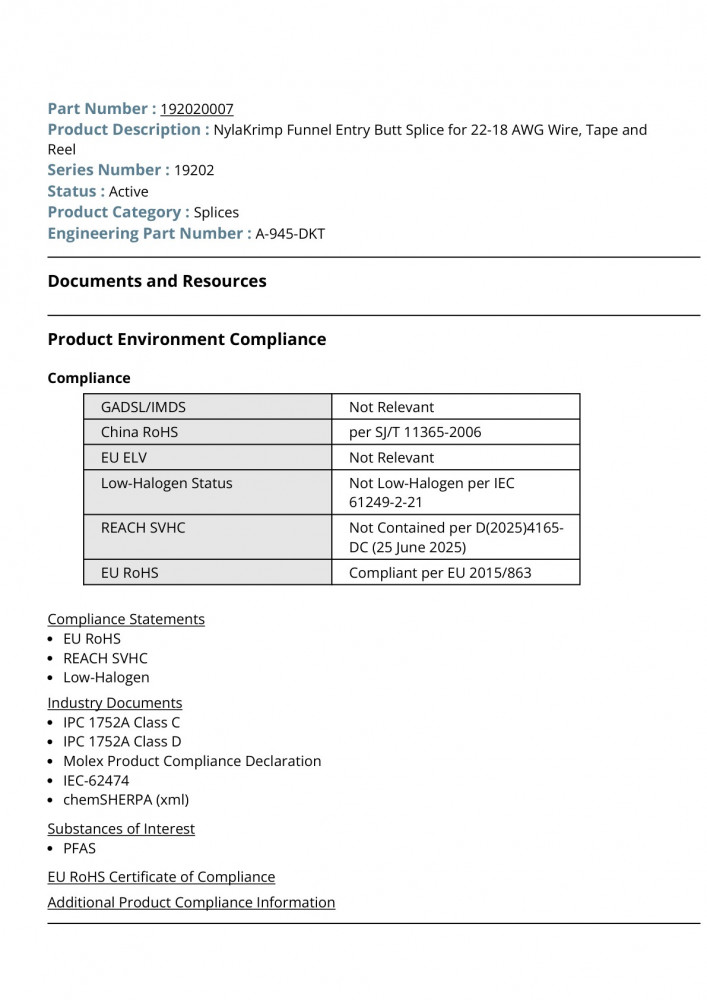 MOLEX 192020007 product document page 1