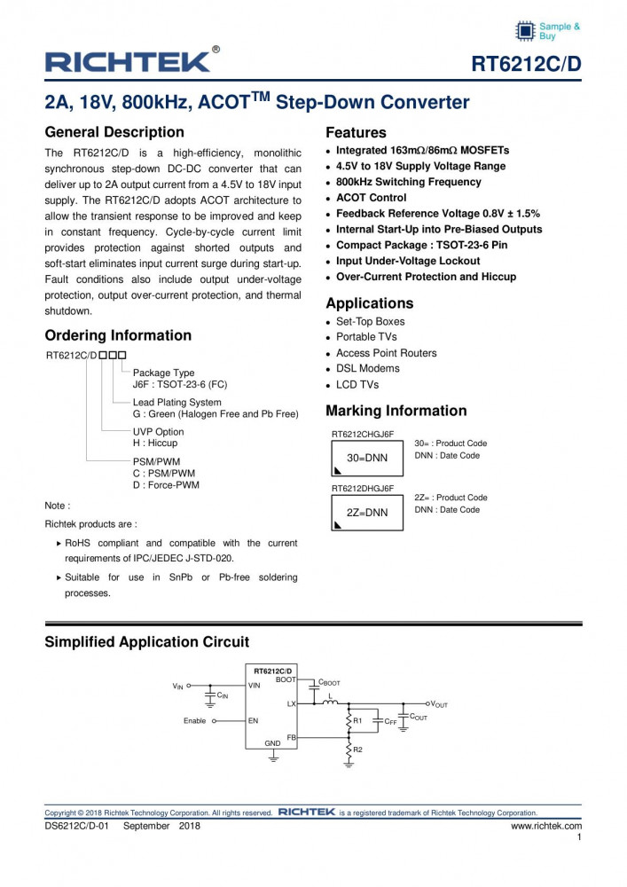 RT6212C/D datasheet page 1