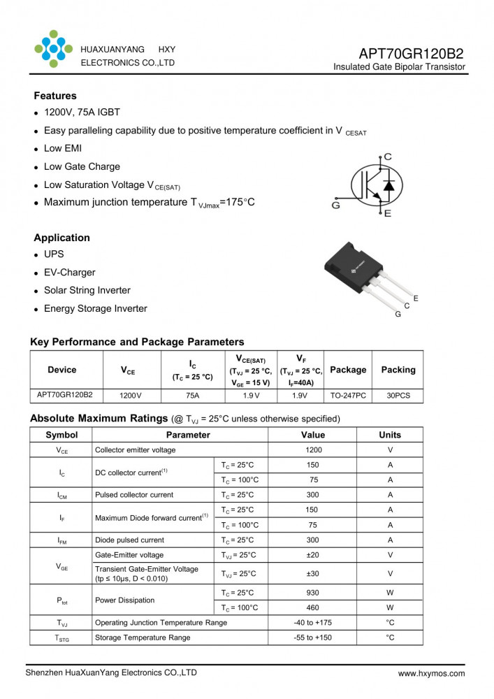 APT70GR120B2-HXY datasheet page 1