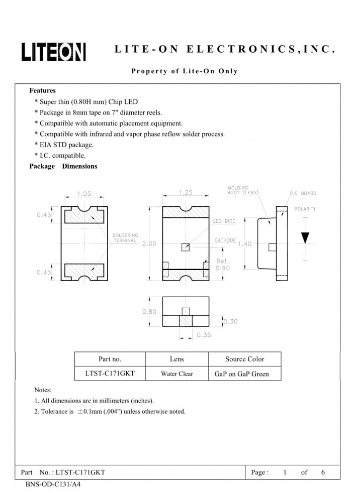 LTST-C171GKT datasheet page 1