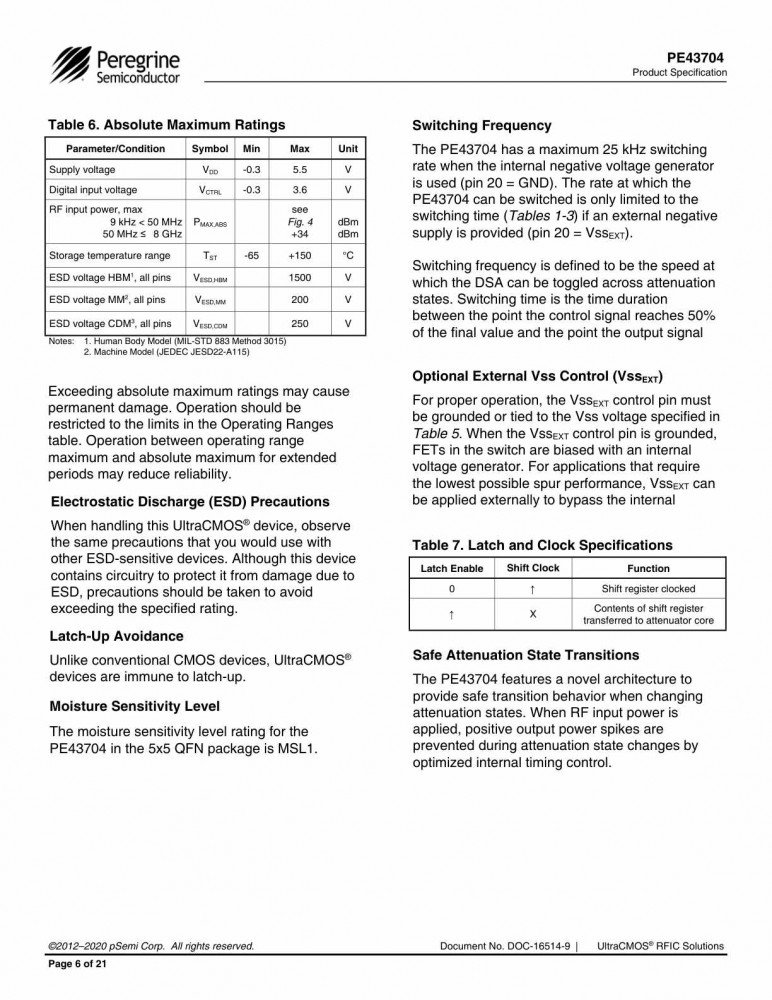 PE43704B-Z datasheet page 6