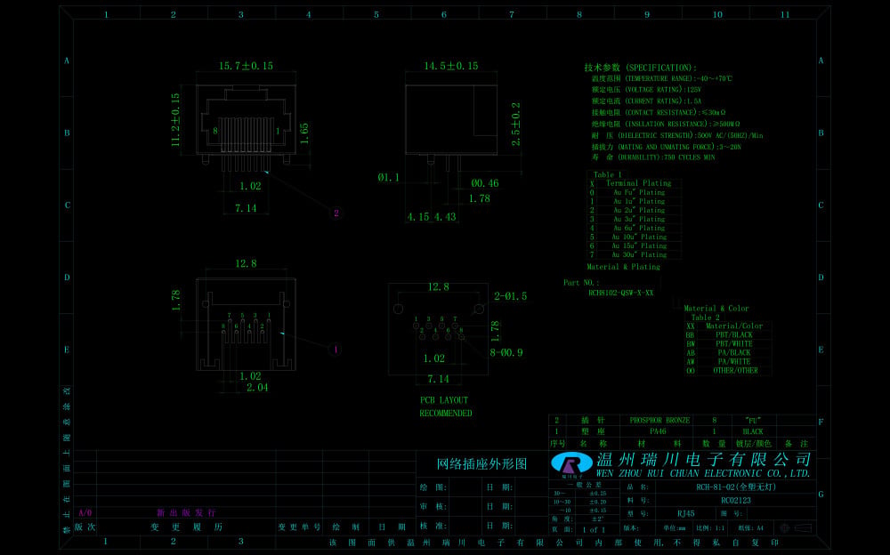 RCH RC02123 technical specification document