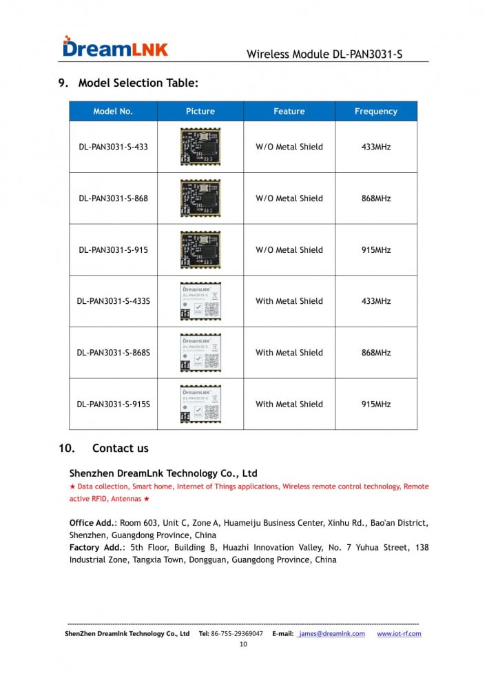 DL-PAN3031-S datasheet page 10