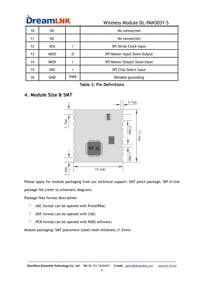 DL-PAN3031-S datasheet page 6