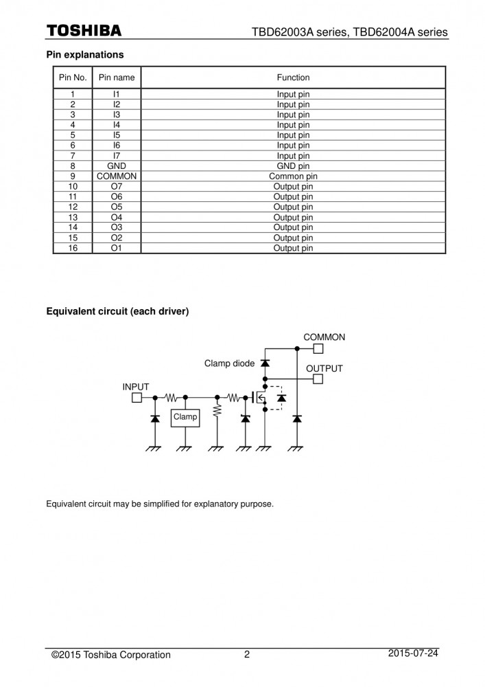 TBD62003A series datasheet page 2