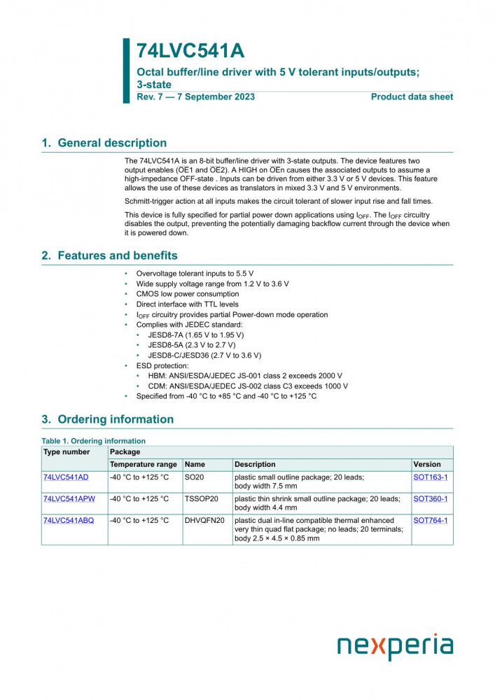 74LVC541A technical document preview, page 1