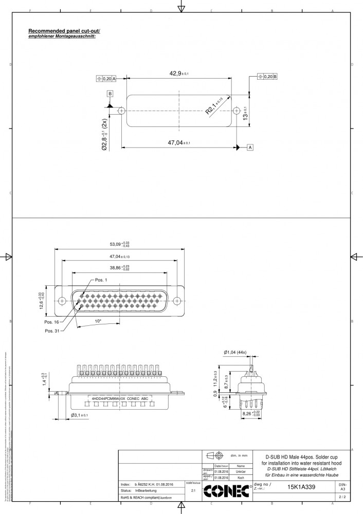 Conec 4HDD44PAM99A10X technical drawing, page 2