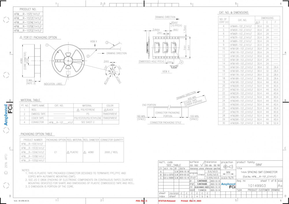 Amphenol HFW8R product drawing page 1