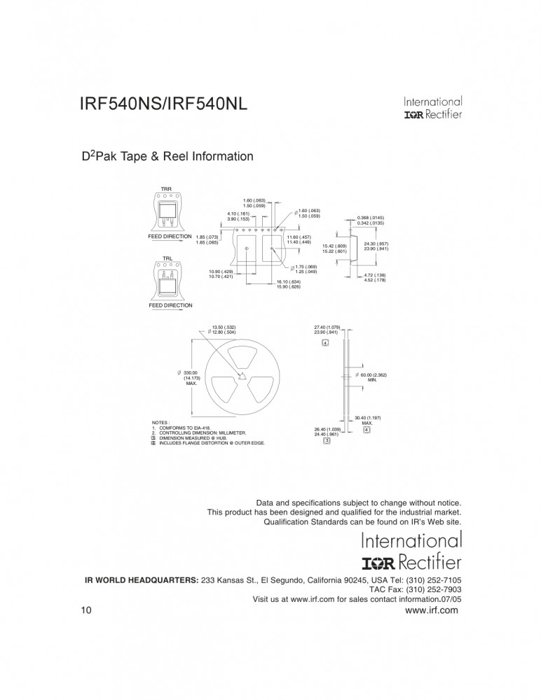 IRF540NSTRLPBF datasheet page 10