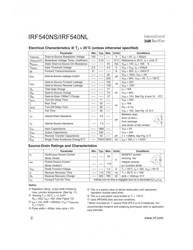 IRF540NSTRLPBF datasheet page 2