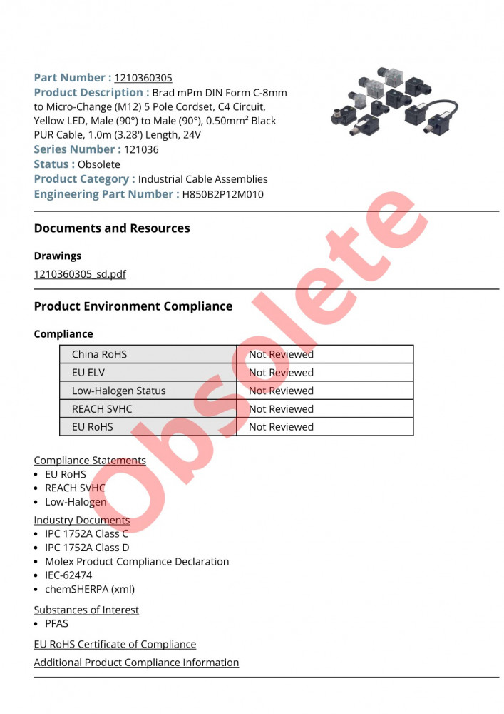 MOLEX H85 M12 cordset drawing page 1