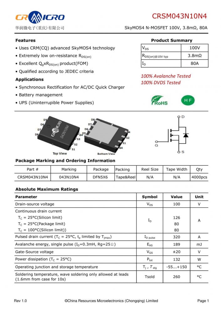 CRSM043N10N4 datasheet page 1