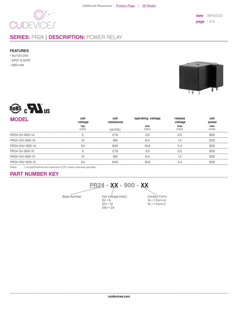 PR24 series datasheet page 1