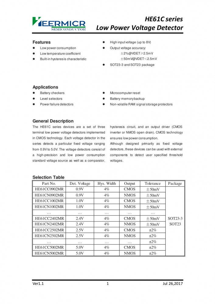 HE61C datasheet page 1