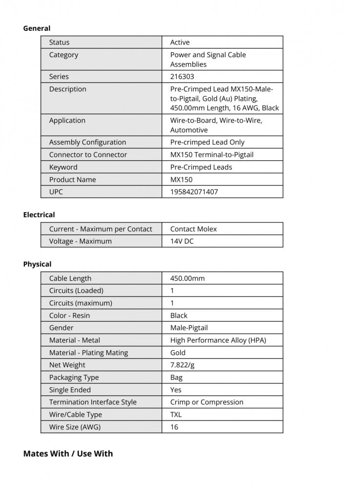 Technical document image 2 for MOLEX 2163031215