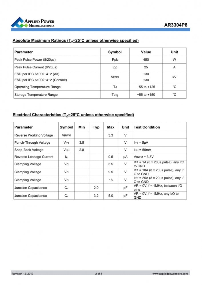 AR3304P8 datasheet page 2