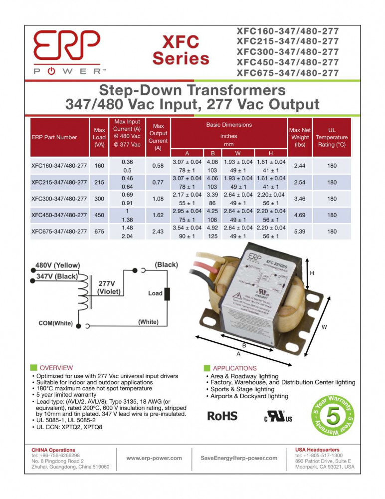 LEA NETWORKS XFC series step-down transformer product documentation