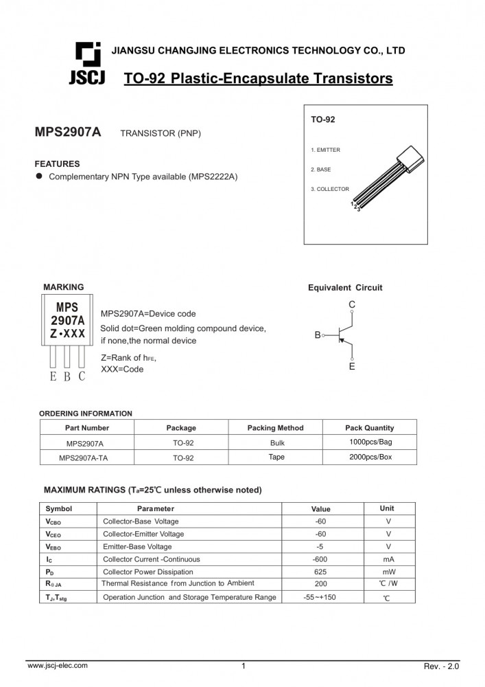 MPS2907A datasheet page 1