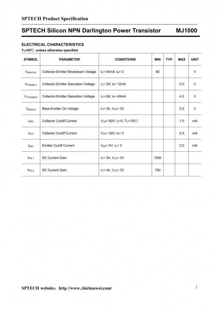 SPTECH MJ1000 datasheet page 2