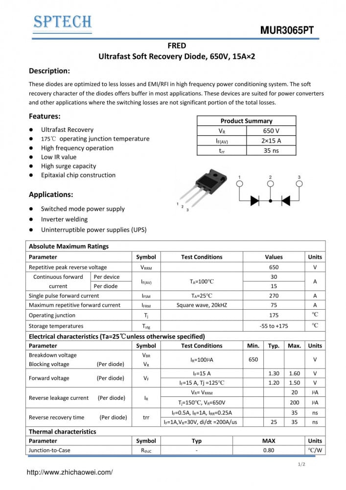 MUR3065PT datasheet page 1